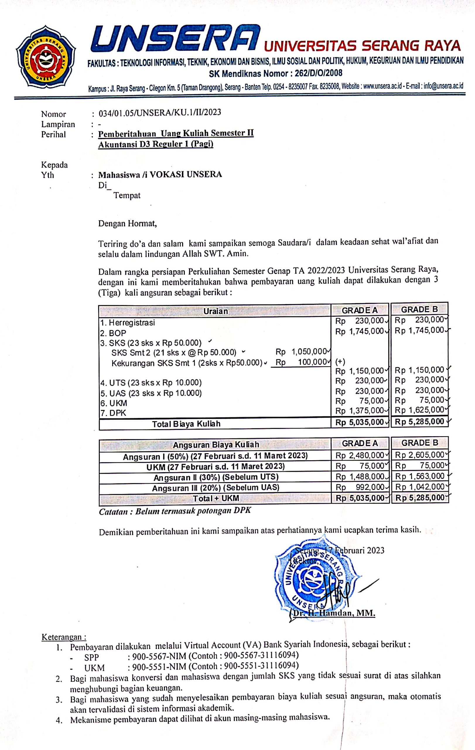 Biaya Perkuliahan Prodi Vokasi Akuntansi Semester II – Universitas ...